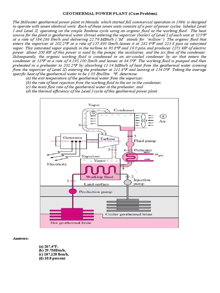 Geothermal Power Plant (Case Problem) : Answers: (A) 267.4°F, (B) 29 ...
