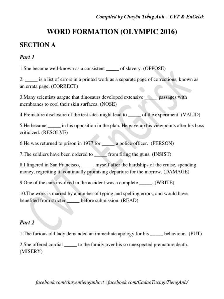 Word Formation - Olp 2016 | PDF | Energy Development