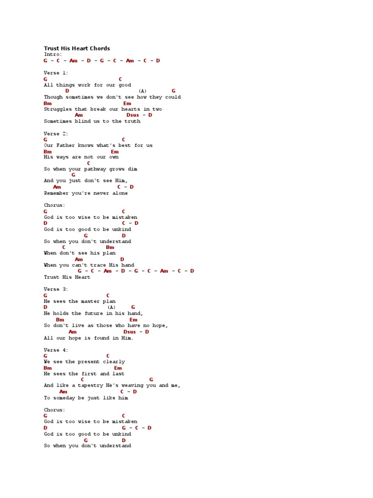Trust His Heart Chords | PDF | Song Structure | Theology