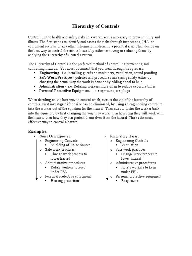 Hierarchy of Controls: Examples | PDF | Personal Protective Equipment ...