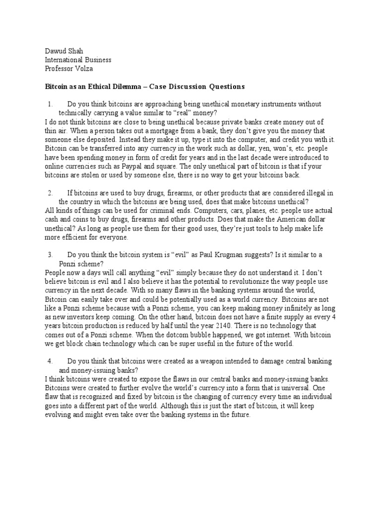 Bitcoin As An Ethical Dilemma - Case Discussion Questions | PDF ...