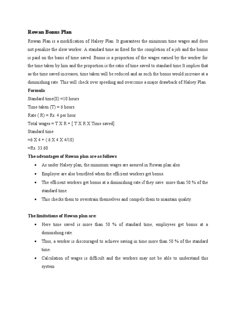 Rowan Bonus Plan: Formula | PDF