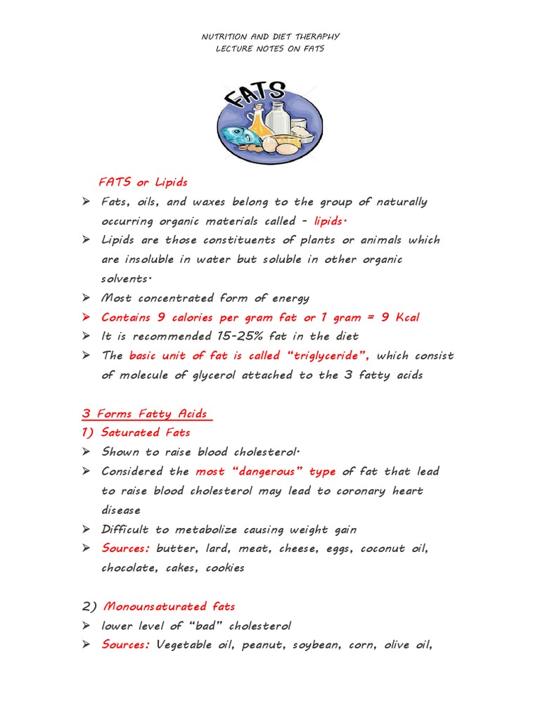FATS or Lipids Lipids.: Nutrition and Diet Theraphy Lecture Notes On ...
