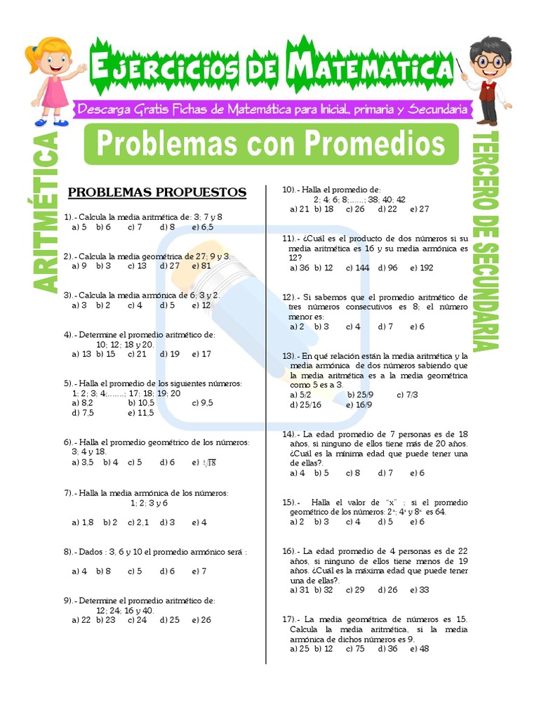 Problemas Con Promedios Para Tercero De Secundaria Pdf Enseñanza De