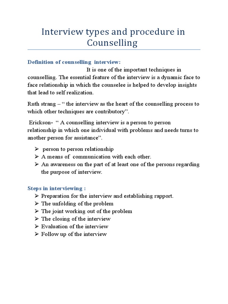 Interview Types and Procedure in Counselling | PDF | Interview | Feeling