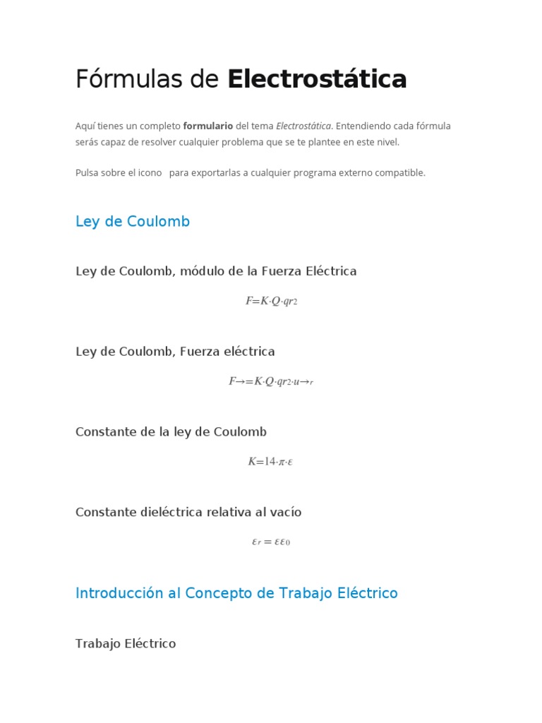 Fórmulas de Electroestaticas | PDF