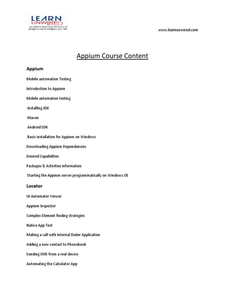 Appium Course Curriculum PDF | PDF