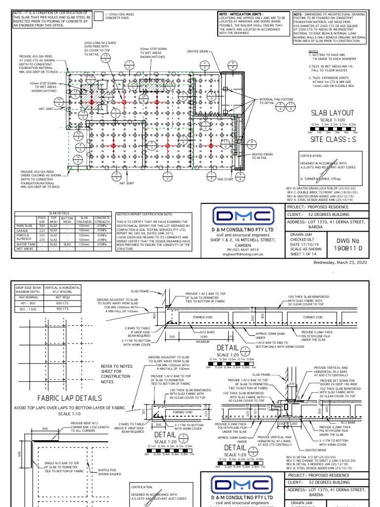 Slab Layout: DWG No 190811 D | PDF | Foundation (Engineering) | Masonry