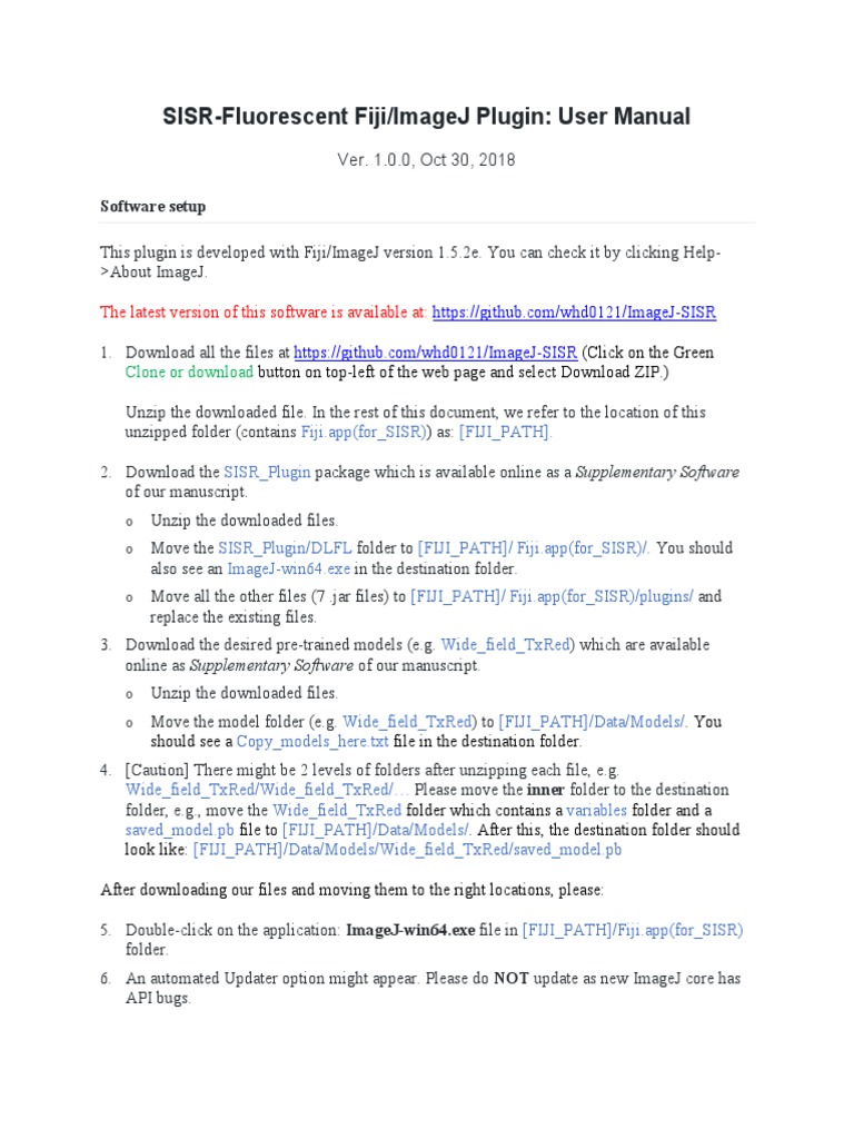 Sisr-Fluorescent Fiji/Imagej Plugin: User Manual: Software Setup | PDF | Zip (File Format ...