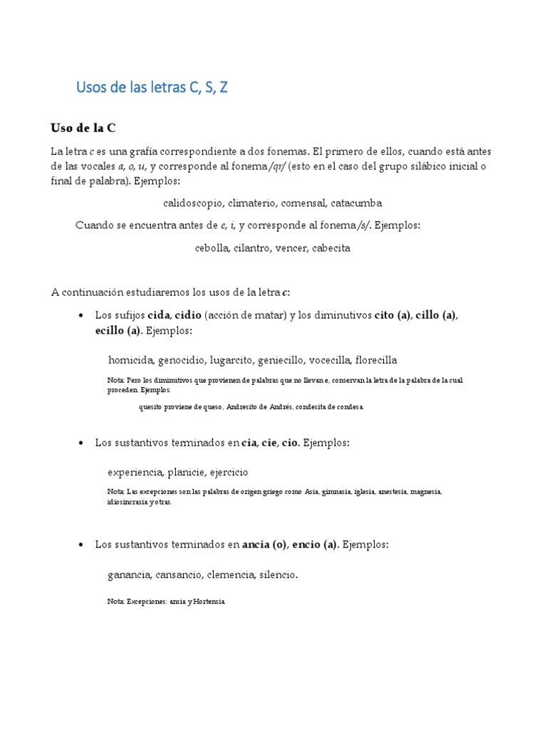 Usos de C, S y Z en el Español | PDF | Morfología Lingüística | Lingüística