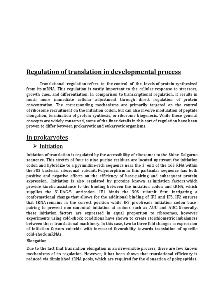 Regulation of Translation in Developmental Process | PDF | Translation ...