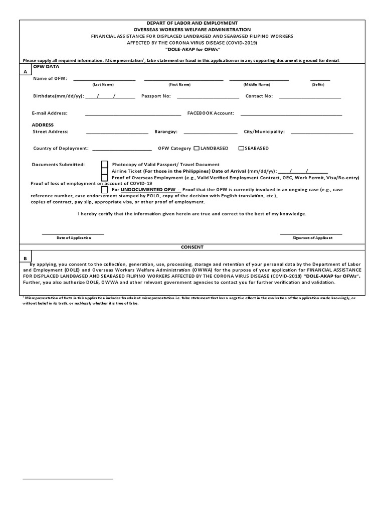 DOLE-AKAP Application | PDF | Travel Visa | Misrepresentation