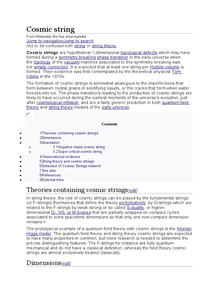 Cosmic String: Theories Containing Cosmic Strings | PDF | String Theory | Physical Cosmology