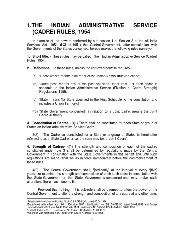 IAS Cadre Rules Explained | PDF | Government Of India | Public ...