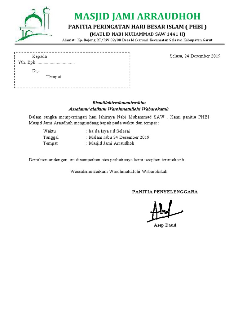 Surat Undangan PHBI Isra Miraj | PDF