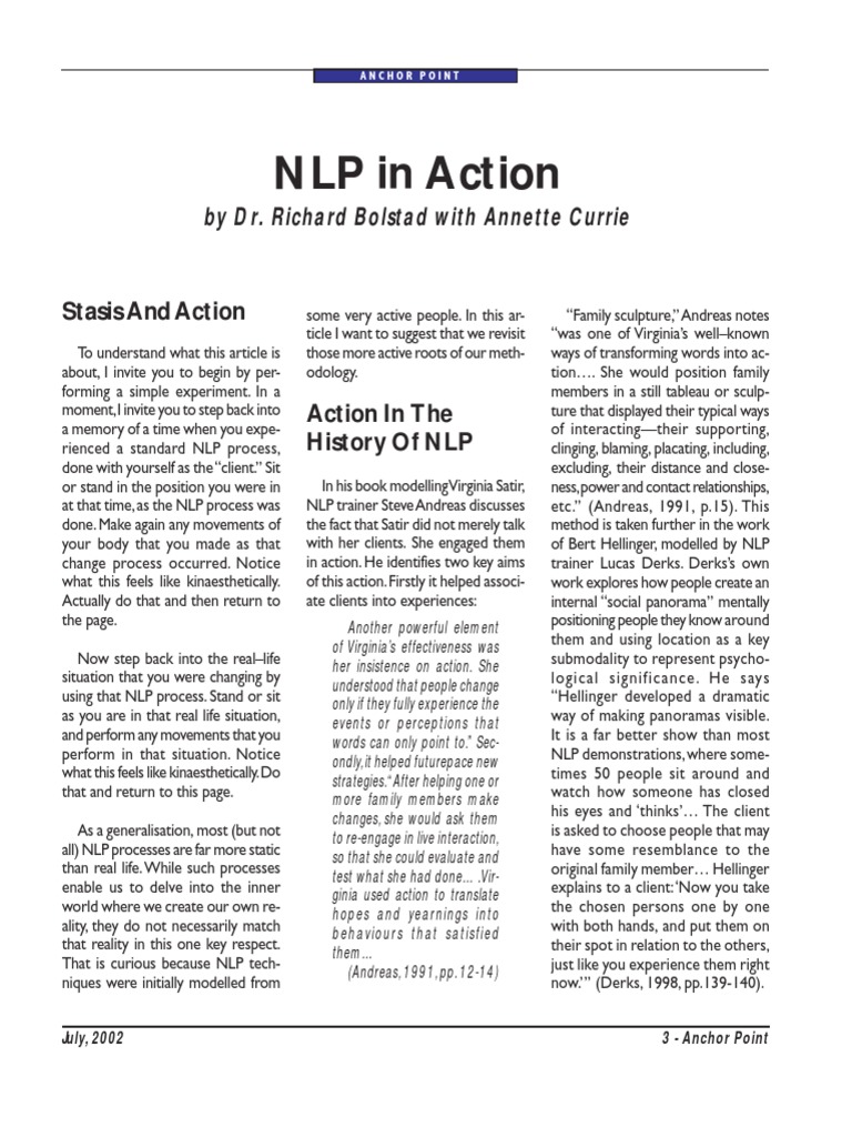 NLP in Action: by Dr. Richard Bolstad With Annette Currie | PDF | Neuro ...