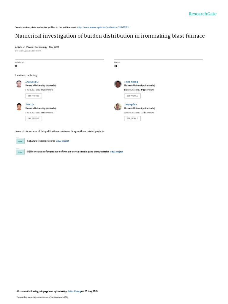 Numerical Investigation of Burden Distribution in Ironmaking Blast Furnace | PDF | Coke (Fuel ...