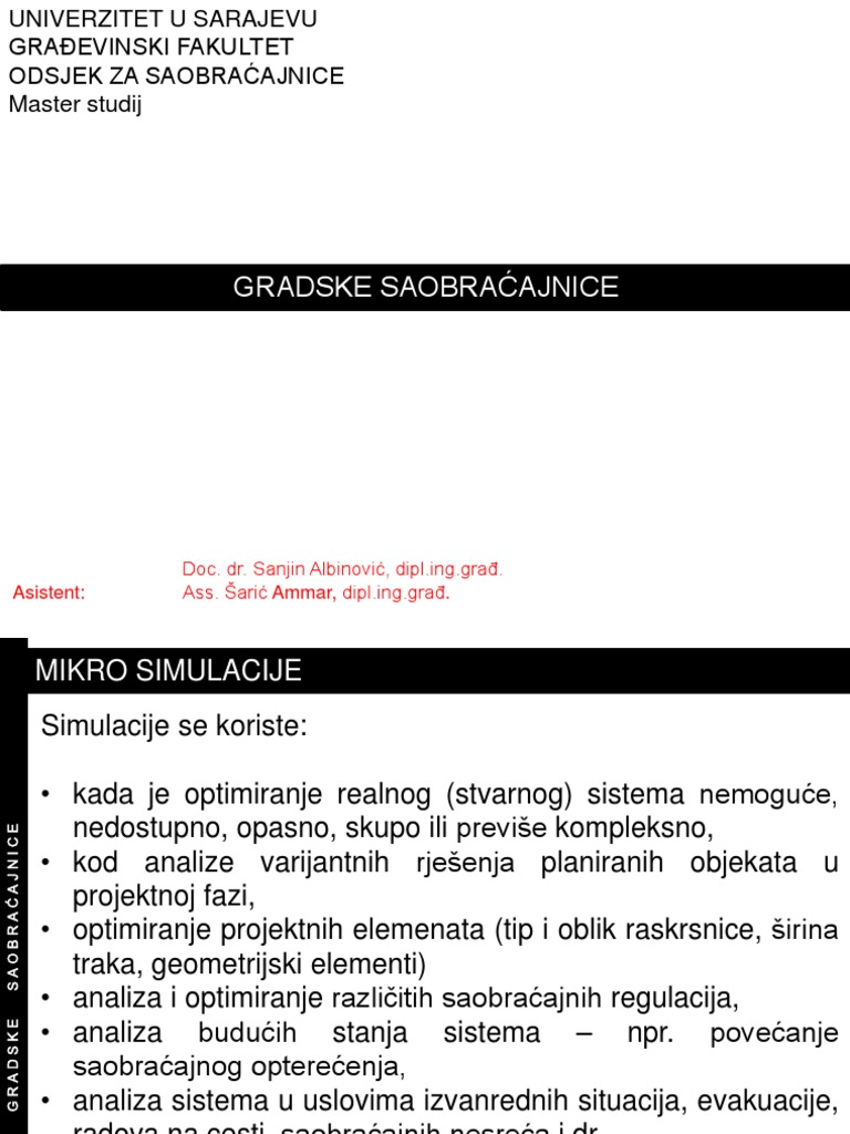 Gradske Saobracajnice - Mikro Simulacije | PDF