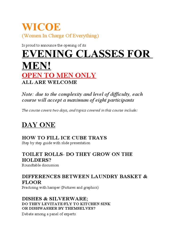 Evening Classes FOR Men!: Wicoe | PDF | Home & Garden