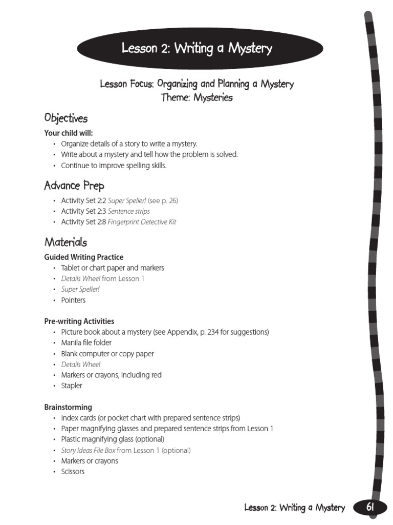 Lesson 2: Writing A Mystery: Objectives | PDF | Paragraph | Fingerprint