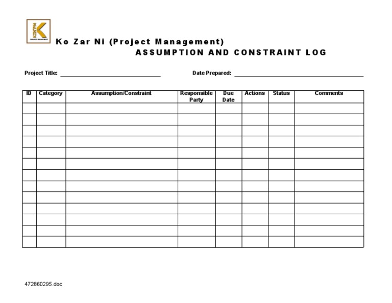 2.05 PCoE Assumption and Constraint Log | PDF