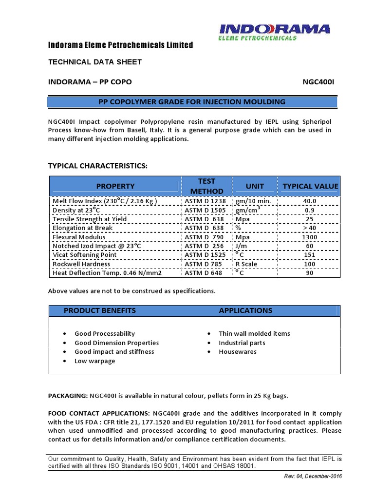 Indorama - PP Copo NGC400I PP Copolymer Grade For Injection Moulding ...