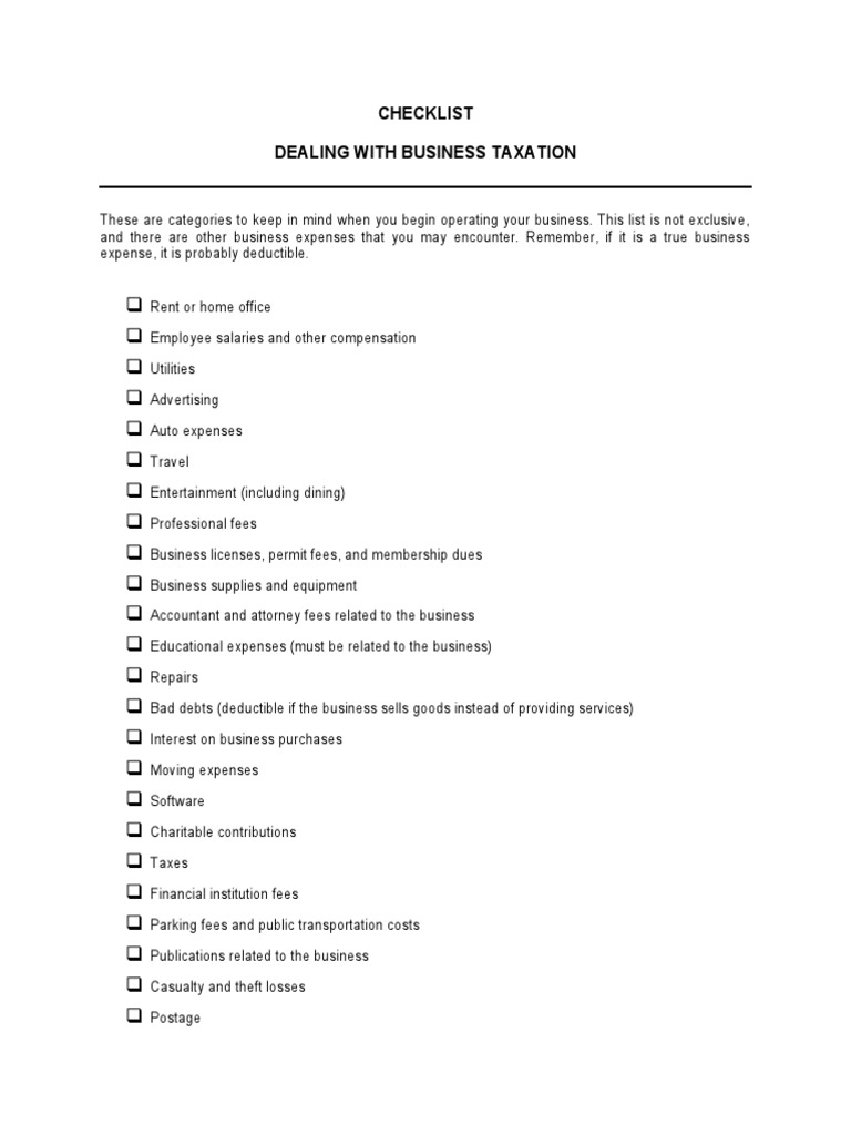 Checklist - Business Deductions D304 | PDF