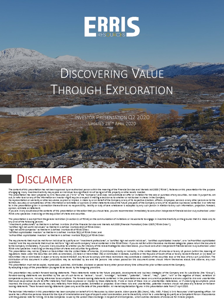 Erris Corporate Presentation, April 28th 2020 | PDF | Mining | Investor