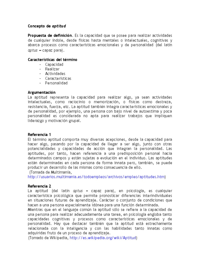 Definición y concepto de aptitud | PDF | Sicología | Aprendizaje