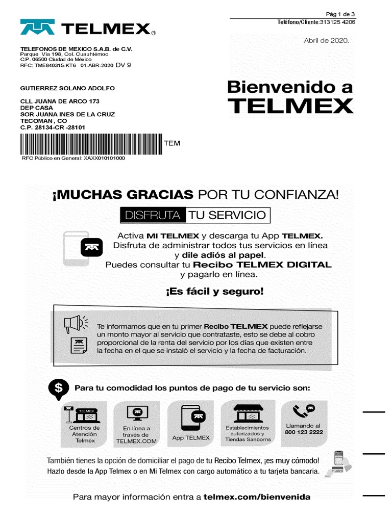 Recibo Telmex | PDF