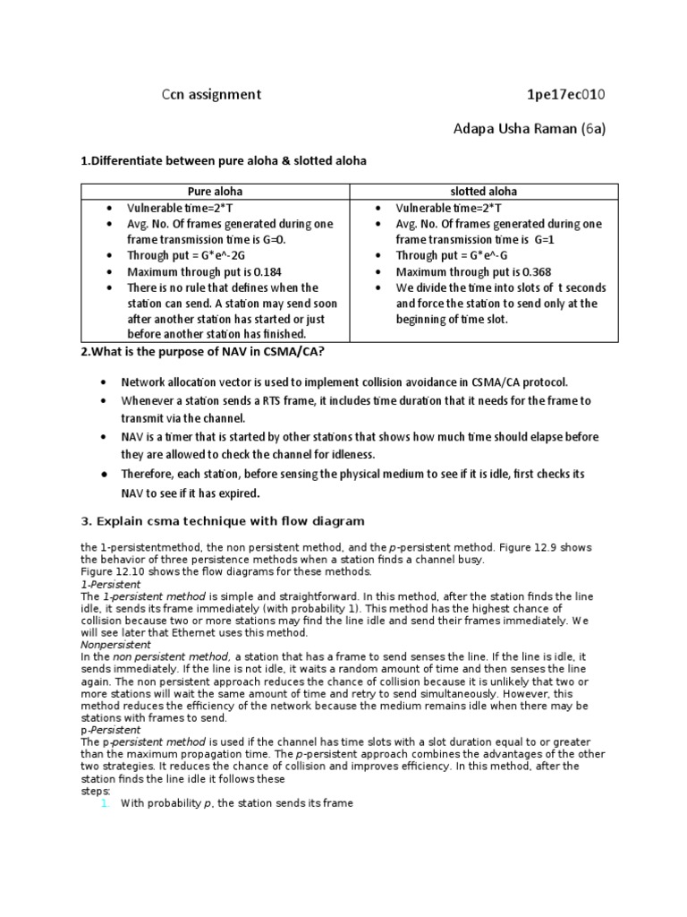 Ccn Assignment 1pe17ec010 Adapa Usha Raman 6a Pdf Internet Architecture Digital Technology