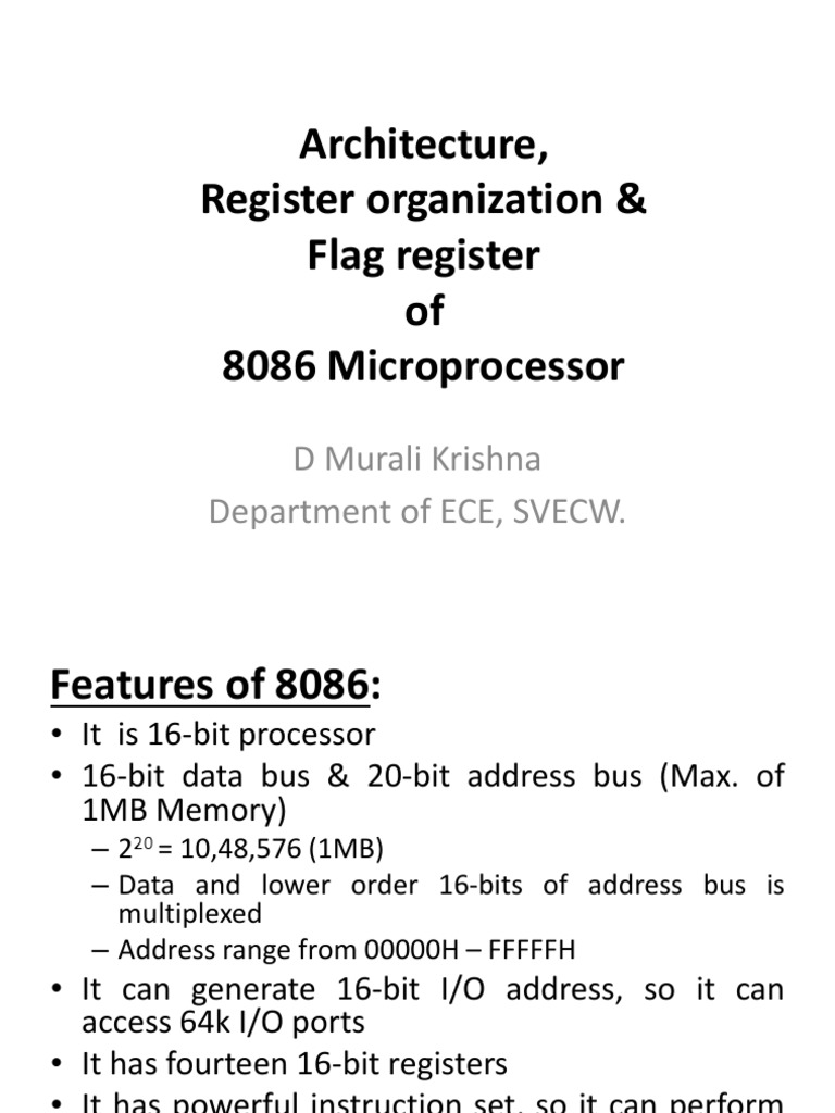 Architecture, Register Organization and Flag Register of 8086 Microprocessor | PDF | Pointer ...