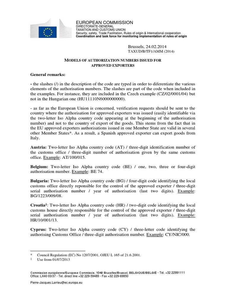 Models of Authorization Numbers Issued For Approved Exporters PDF | PDF ...