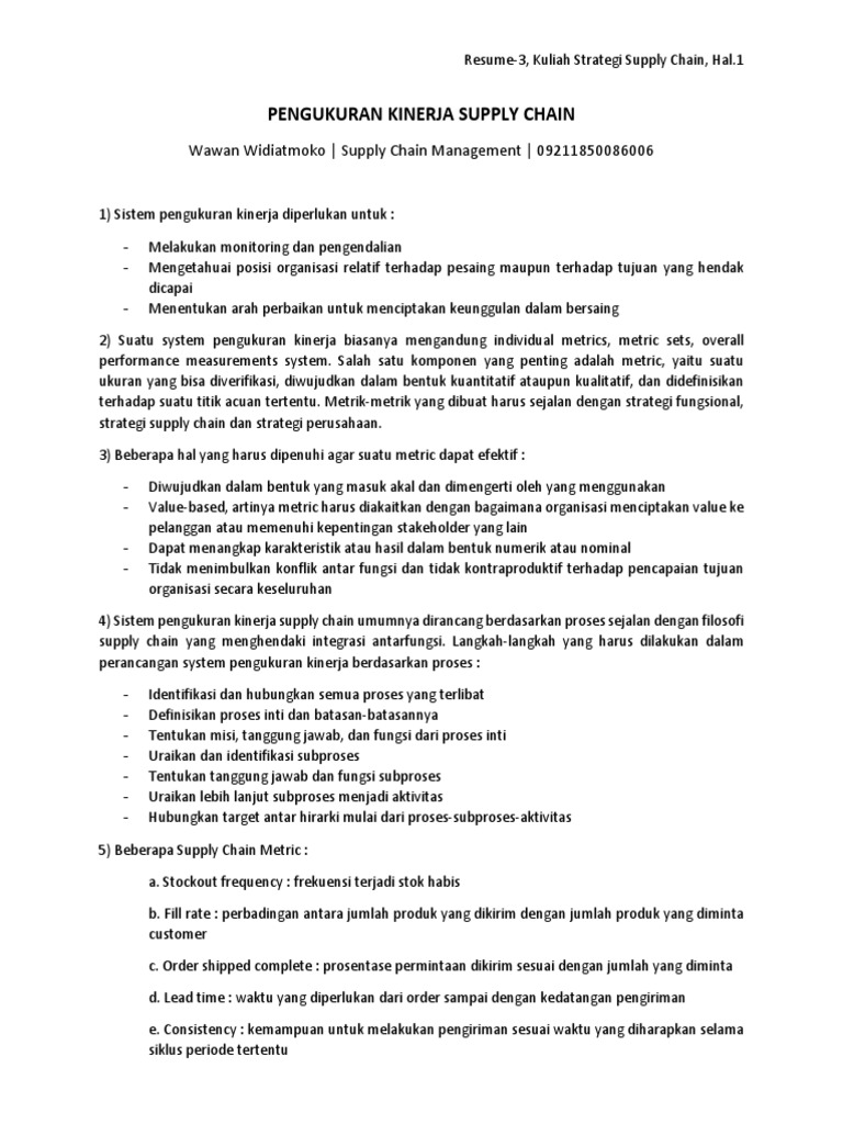 Pengukuran Kinerja Supply Chain | PDF