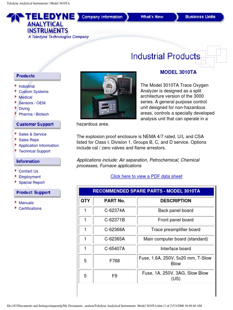 MODEL 3010TA: Industrial Custom Systems Medical Sensors / OEM Diving ...