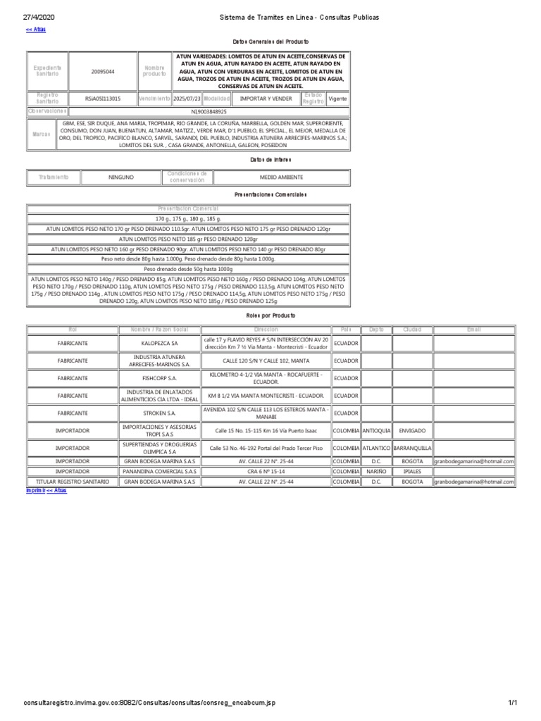 Invima Atun Tropimar | PDF | Conservación de los alimentos ...