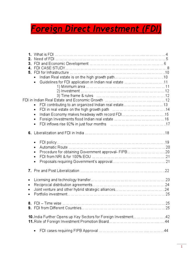 FDI Study Material | PDF | Foreign Direct Investment | Joint Venture
