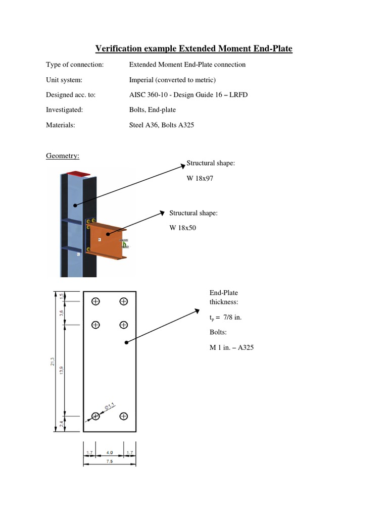 Verification Example Extended Moment End-Plate: Geometry | PDF | Screw ...
