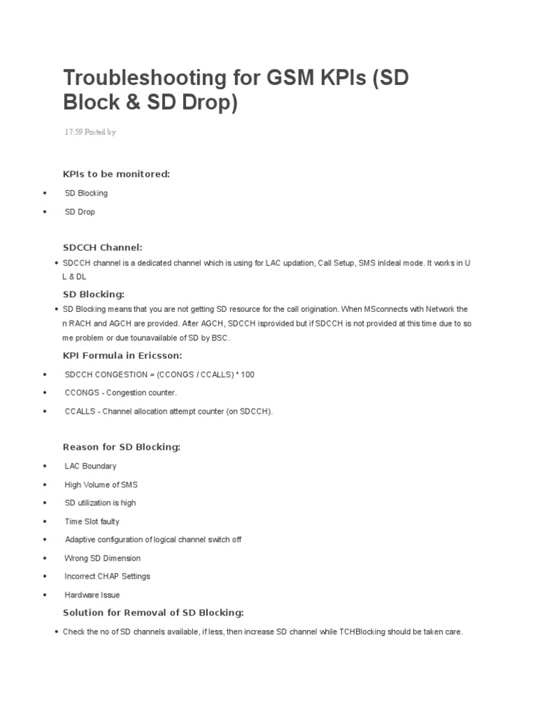 Troubleshooting For GSM KPIs | PDF | Telecommunications Standards | Radio Technology