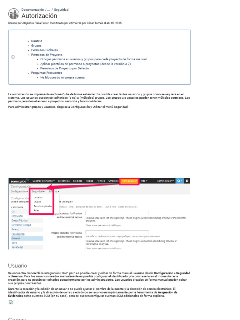 Gestión de Usuarios y Permisos en SonarQube | PDF | Usuario (informática) | Contraseña