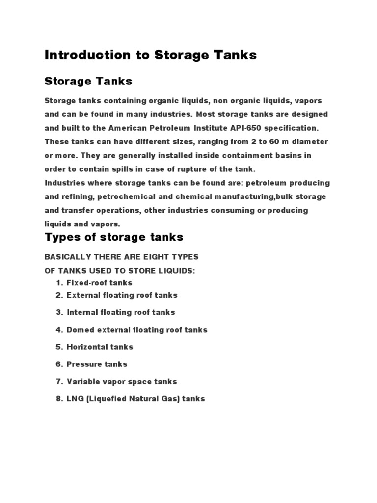 Types and Design of Storage Tanks | PDF