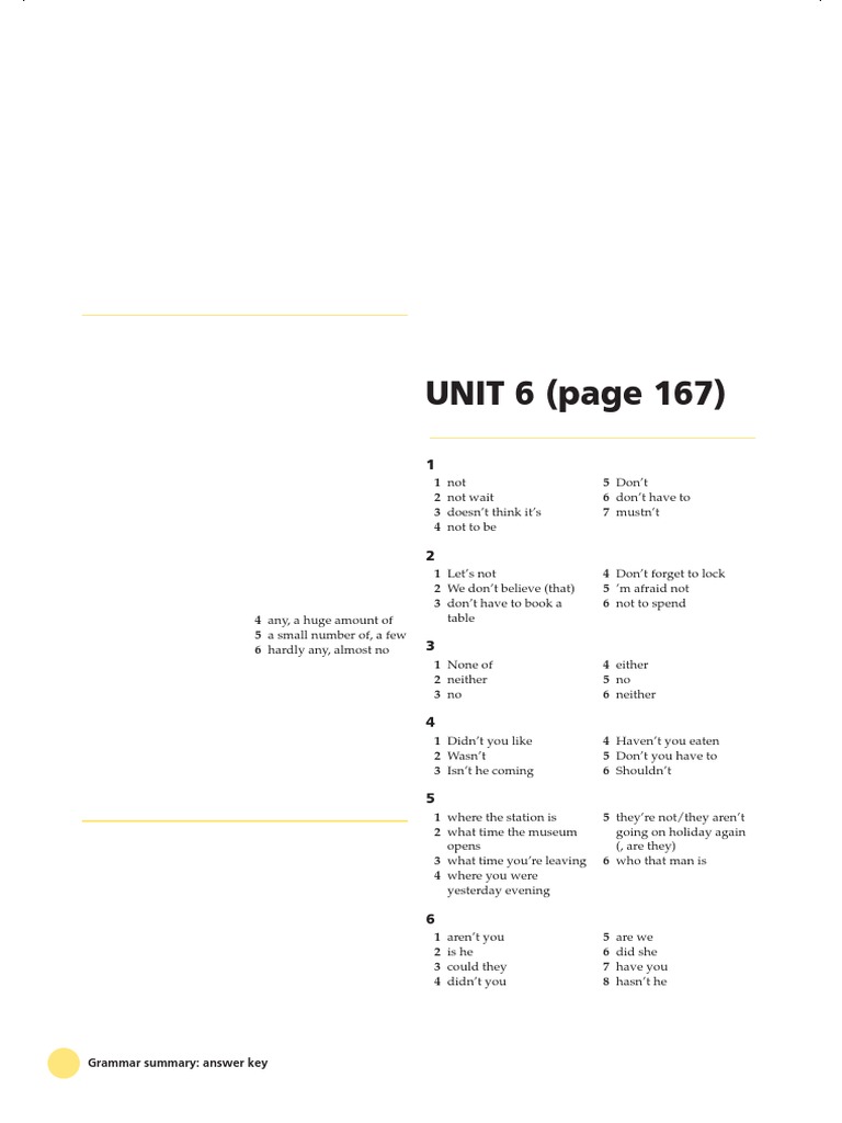 UNIT 6 (Page 167) : Grammar Summary: Answer Key | PDF | Business