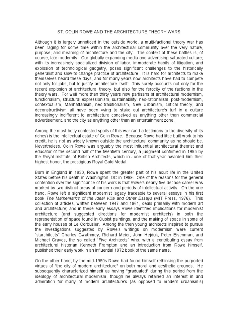 St. Colin Rowe and The Architecture Theo PDF | PDF | Faith | Theology