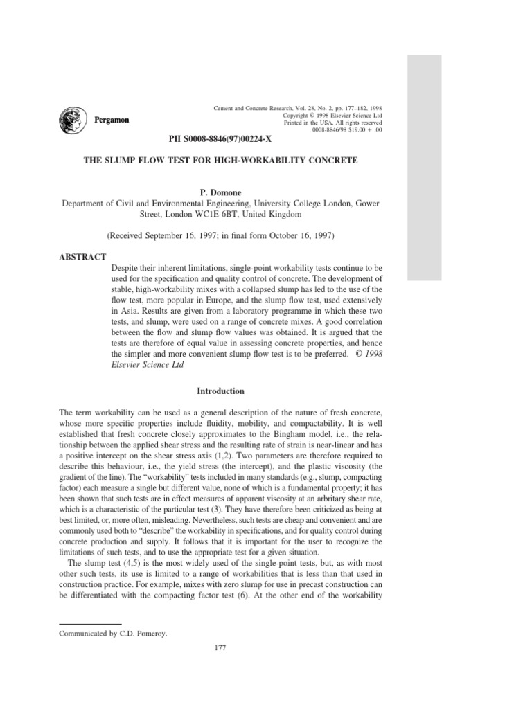 The Slump Flow Test For High-Workability Concrete | PDF | Correlation ...