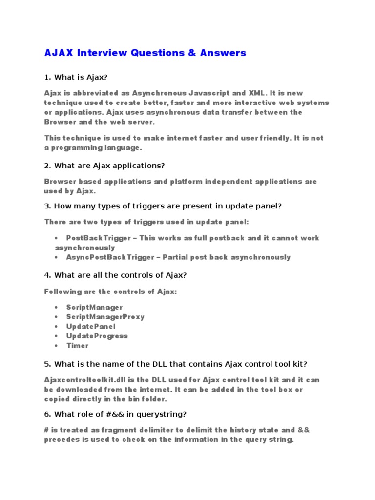 Ajax Interview Questions And Answers Pdf Ajax Programming Java Script 5230