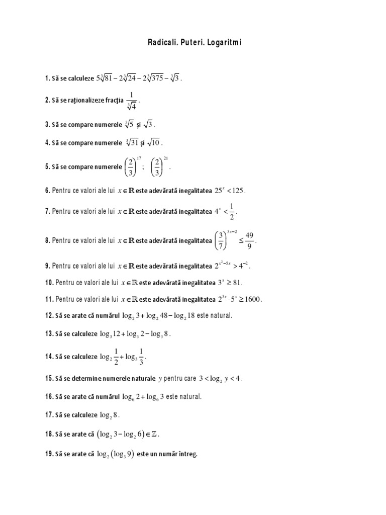 Radicali. Puteri. Logaritmi | PDF