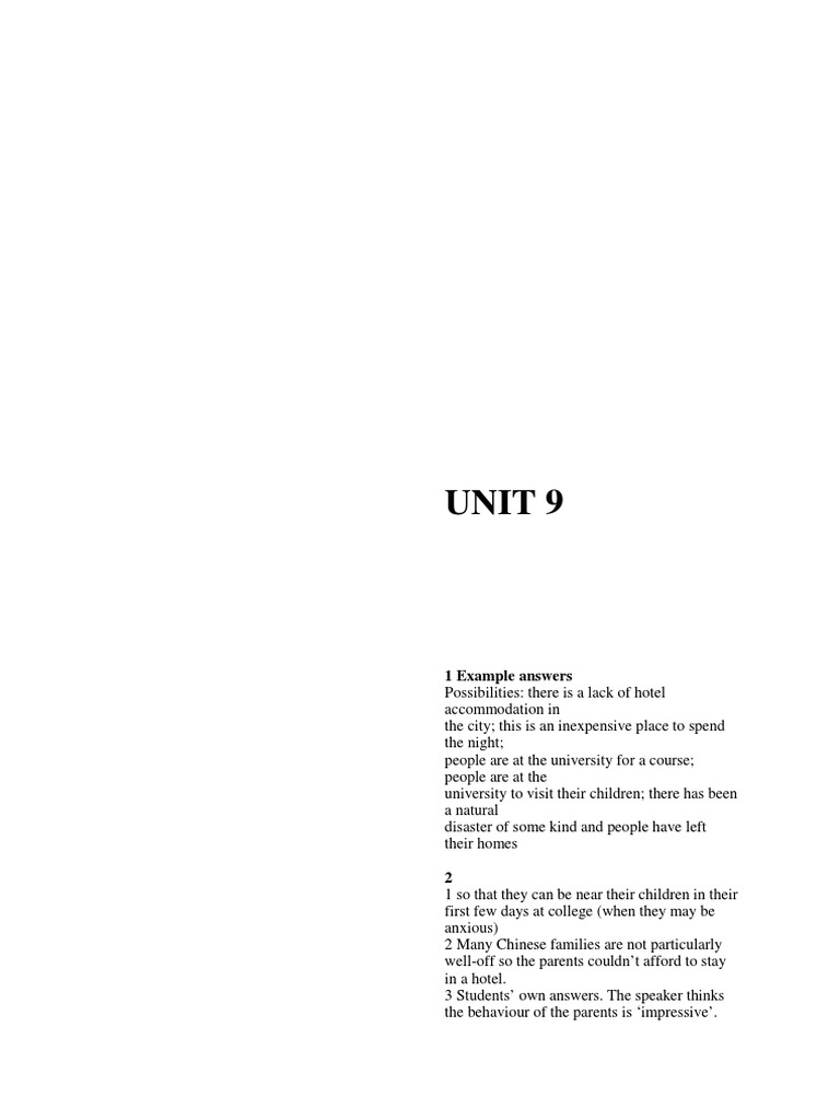 Unit 9: 1 Example Answers | PDF | Verb