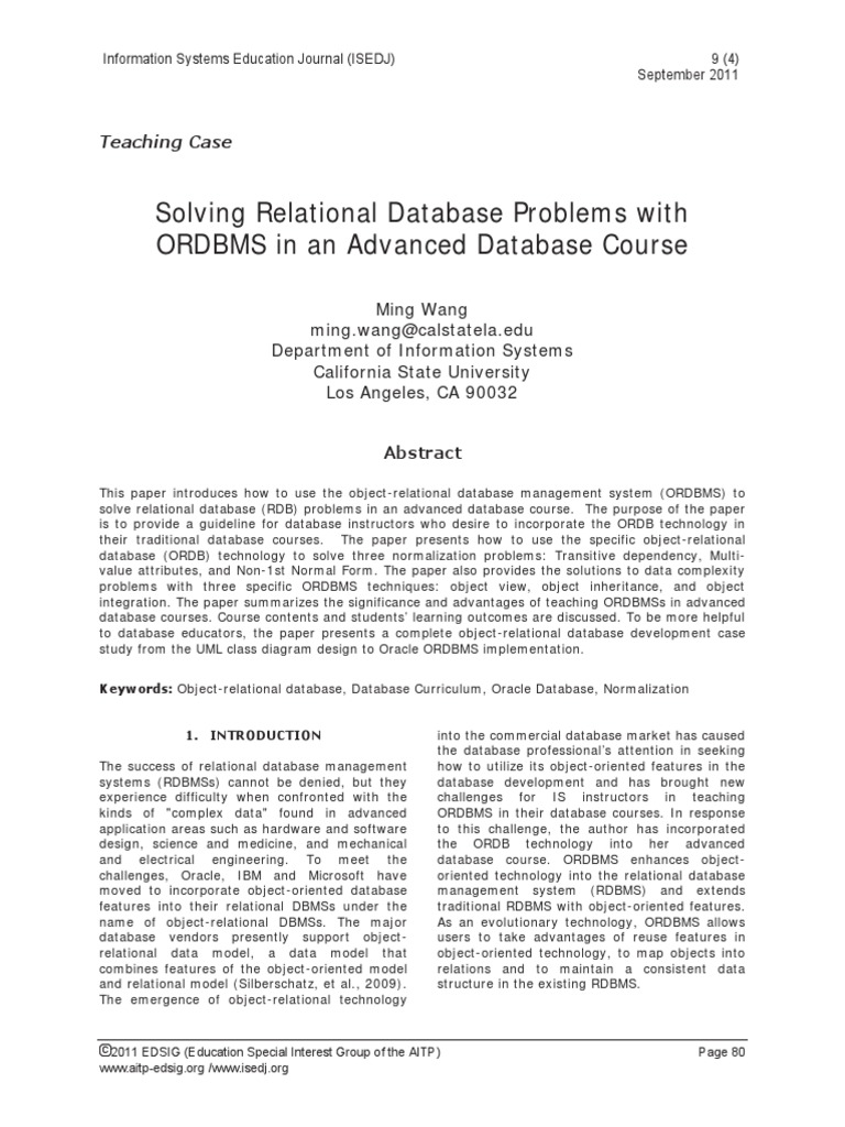 Solving Relational Database Problems With ORDBMS in An Advanced ...
