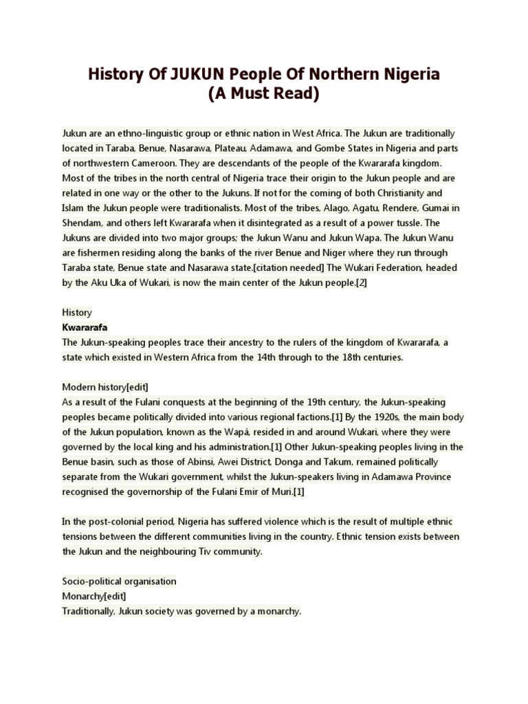 History of the Jukun People in Nigeria | PDF | Multiracial Affairs ...
