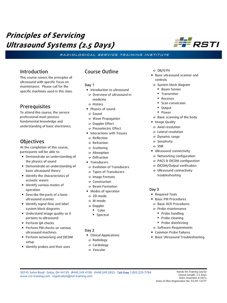 Principles of Servicing Ultrasound Systems (2.5 Days) : Course Outline ...
